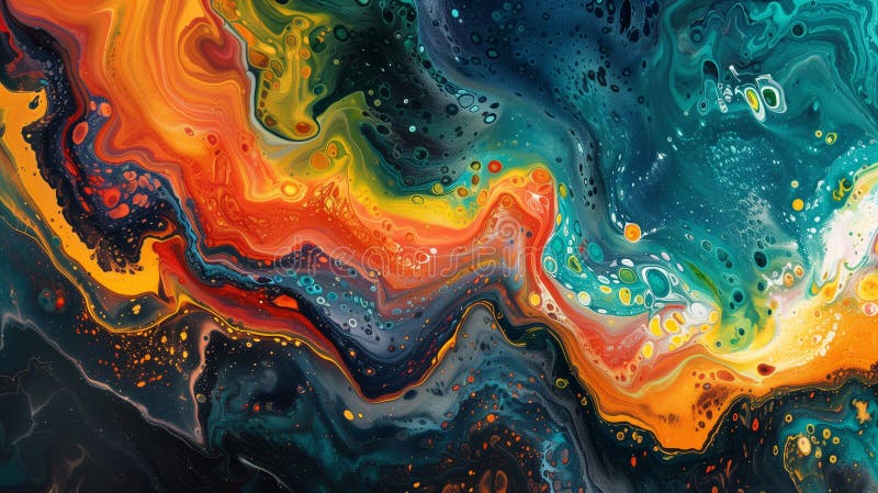 Abstract Painting Features Vivid Swirls of Color with a Fluid, Marbled ...