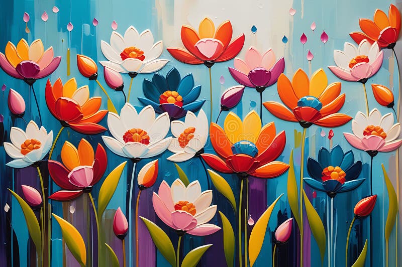 Abstract Painting Featuring an Array of Flowers Morphing into Vibrant ...