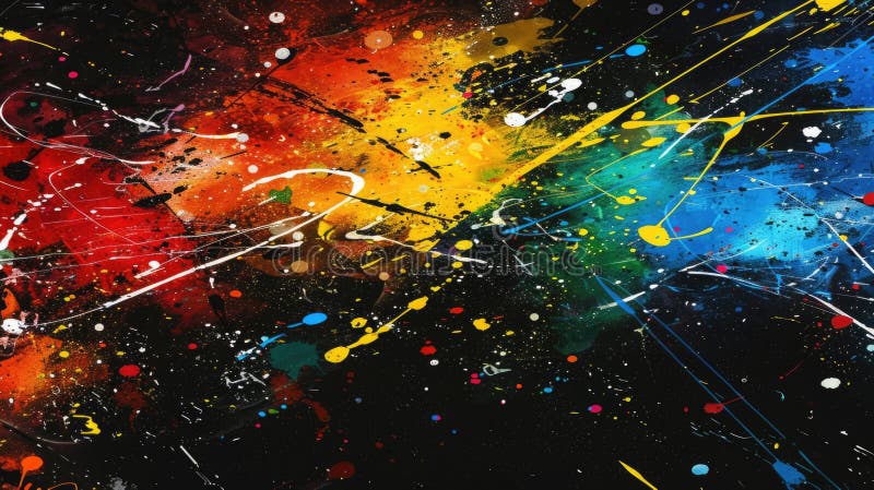 An Abstract Painting Featuring Colorful Paint Splatters and Dynamic ...