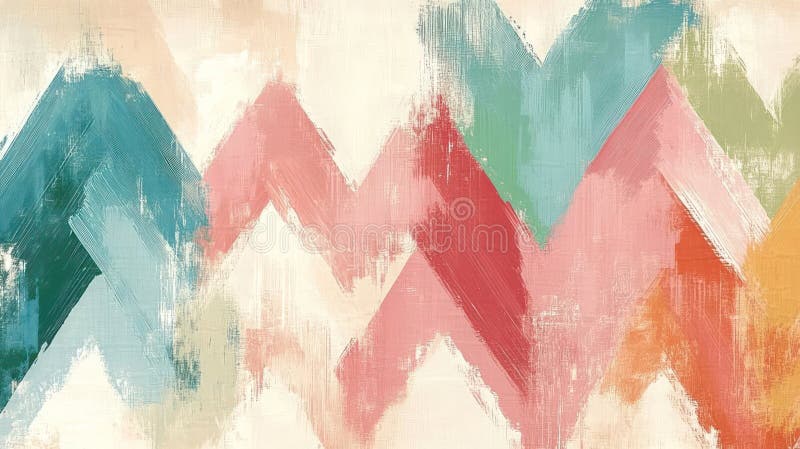 Abstract Painting Featuring Colorful Zigzag Patterns in Soft Hues Stock ...
