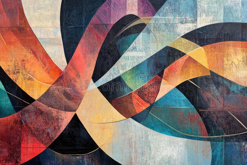 Abstract Art with Intertwined Curved Shapes and Vibrant Colors Stock ...