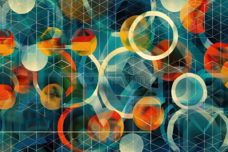 Abstract Painting Featuring a Complex and Dynamic Geometric Pattern ...