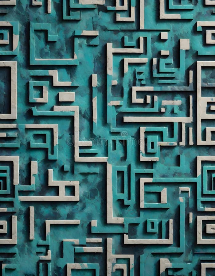 Abstract Painting Featuring a Complex, Maze Like Pattern with Various ...
