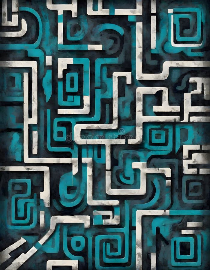 Abstract Painting Featuring a Complex, Maze Like Pattern with Various ...