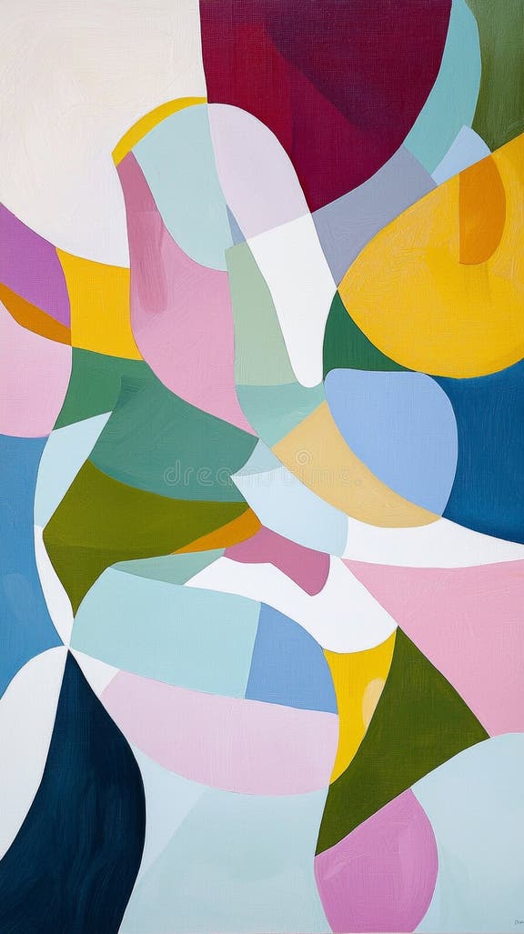 Abstract Painting Featuring a Dynamic Composition of Intertwined Shapes ...