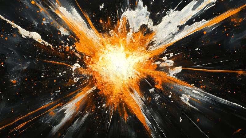 Abstract Painting Featuring an Explosion of Orange and White Paint on a ...