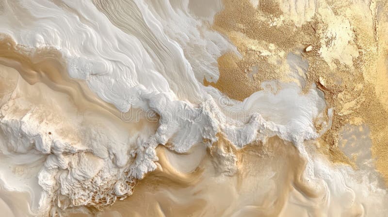 Abstract Painting Featuring Flowing White Beige and Gold Textures Stock ...