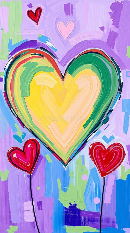 Colorful Heart Painting with Smaller Hearts, Vibrant Colors and ...
