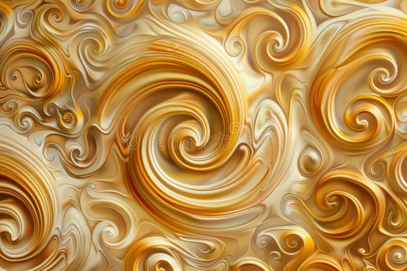 Abstract Painting Featuring Opulent Gold Swirls on a White Backdrop ...