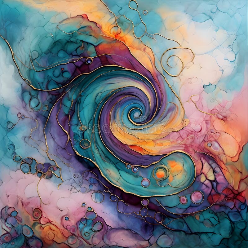 An Abstract Painting Featuring Spiral Patterns and Vibrant Colors ...