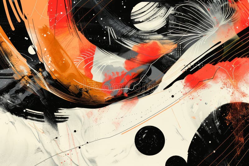 An Abstract Painting Featuring Swirling Patterns in Black and Orange ...