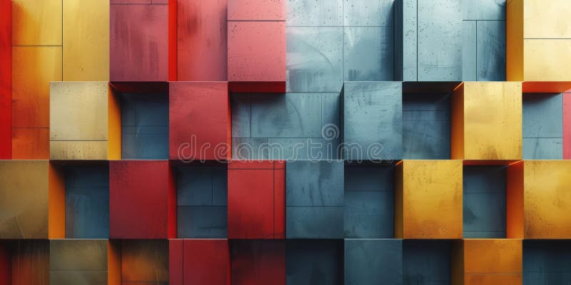 Abstract Painting Featuring a Vibrant Multicolored Cube Pattern in a ...