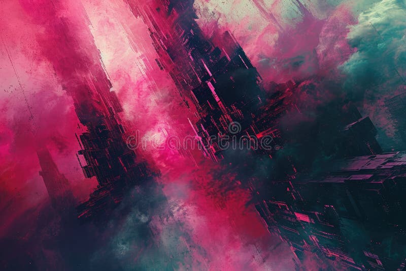 An Abstract Painting Featuring Vibrant Pink and Green Colors, Creating ...