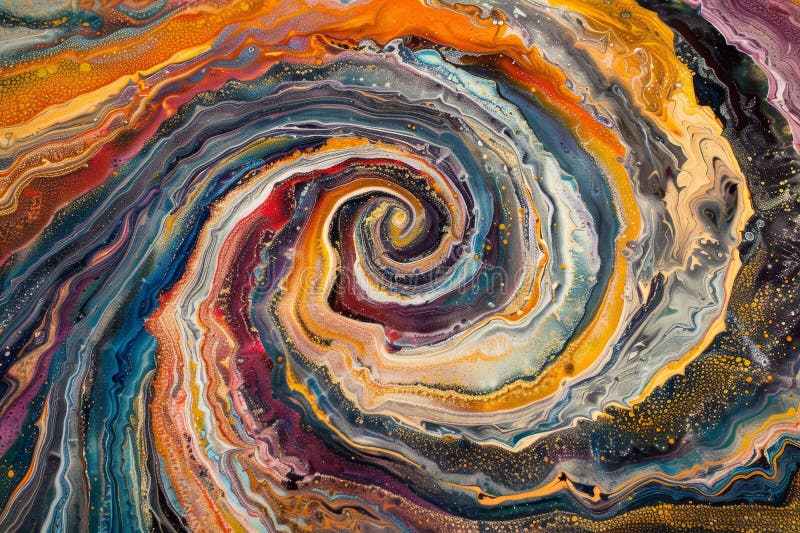 Abstract Painting Featuring a Vibrant Spiral Design with Fluid Movement ...
