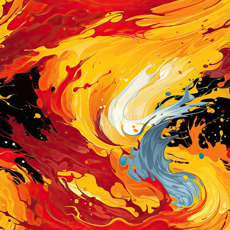 Abstract Painting of Fire, Water, and Flowing Forms (tiled) Stock ...
