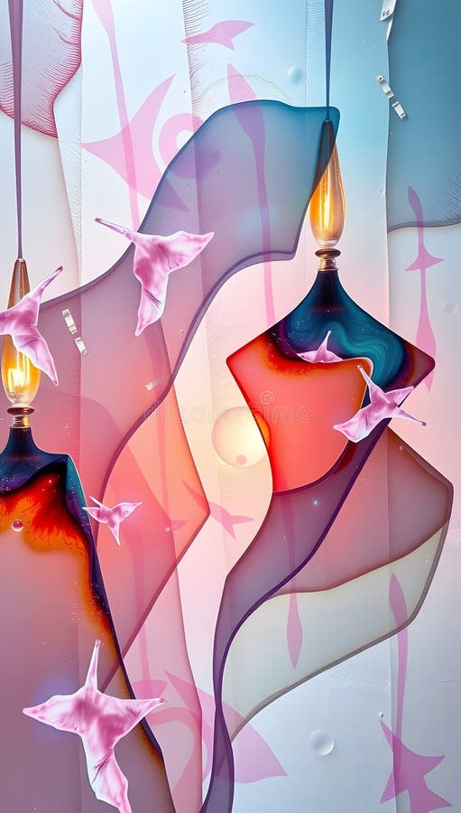 Surreal Dreamscape Painting with Layered Transparent Forms and Colors ...