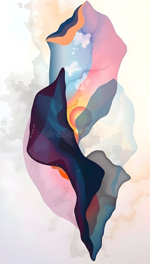 Surreal Dreamscape Painting with Layered Transparent Forms and Colors ...