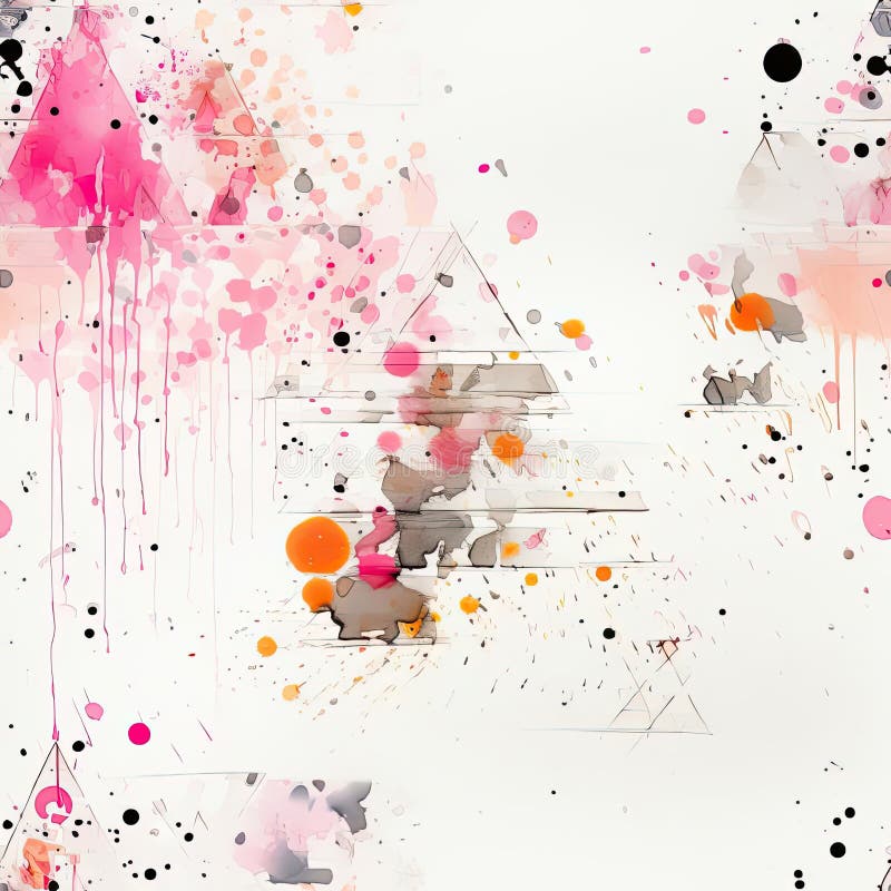 Abstract Painting with Geometric Shapes, Dots, and Pink (tiled) Stock ...