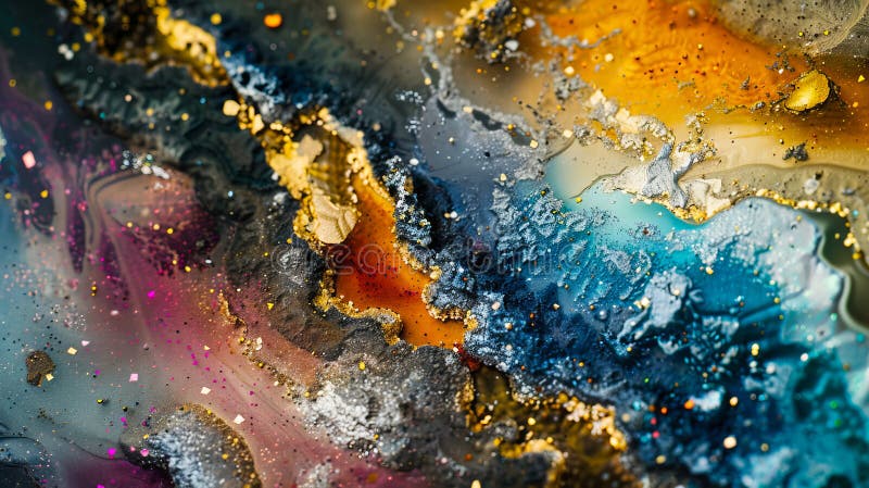 Abstract Painting with Gold, Blue and Yellow Paint Stock Image - Image ...