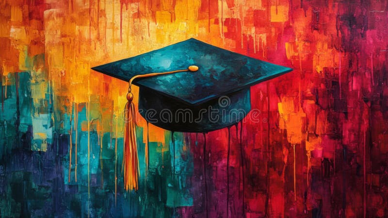 Abstract Painting of Graduation Cap and Vivid Colors Stock Illustration ...