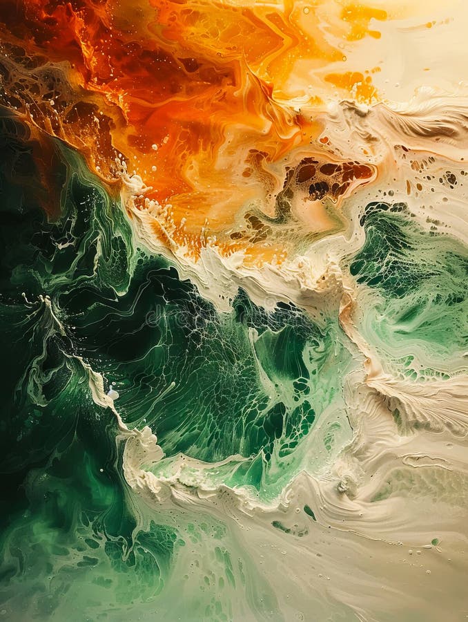 Abstract Painting of a Green and Orange Ocean Stock Photo - Image of ...