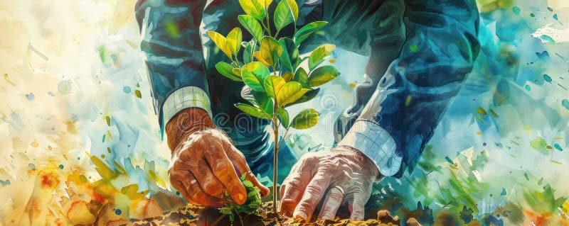 Abstract Painting of Hands Planting a Sapling Stock Image - Image of ...