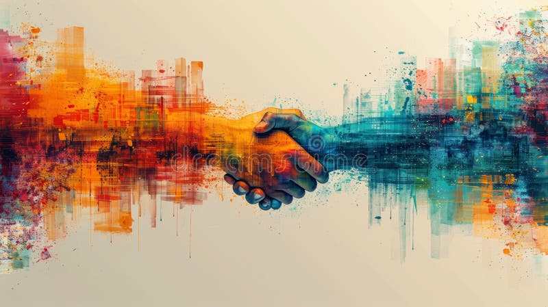 Abstract Painting of a Handshake with Vibrant Colors, Representing ...