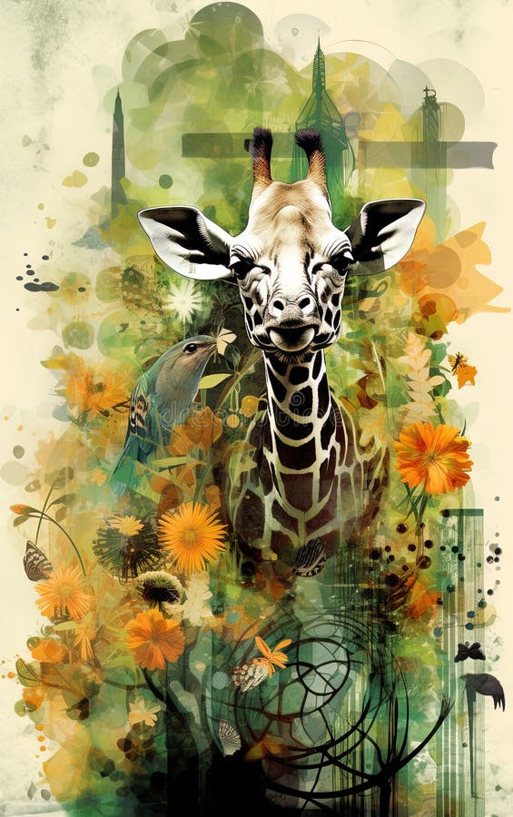 Abstract Painting of an Head of Giraffe in the Forest Stock ...