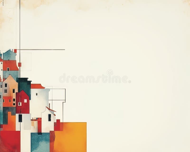 An Abstract Painting of a House on Top of a Hill Stock Illustration ...