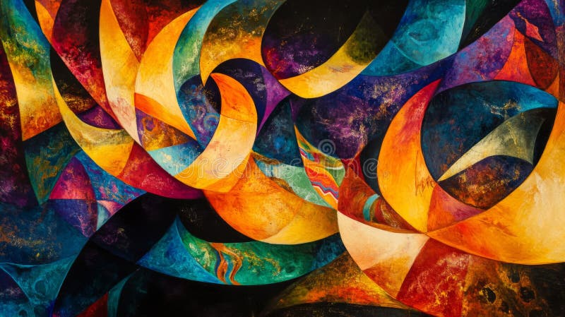 Abstract Painting with Intertwining Shapes and Vibrant Colors Stock ...