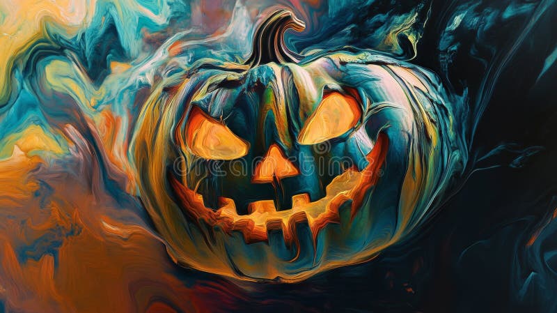 Abstract Painting of a Jack-o -Lantern with Swirling Colors Stock ...