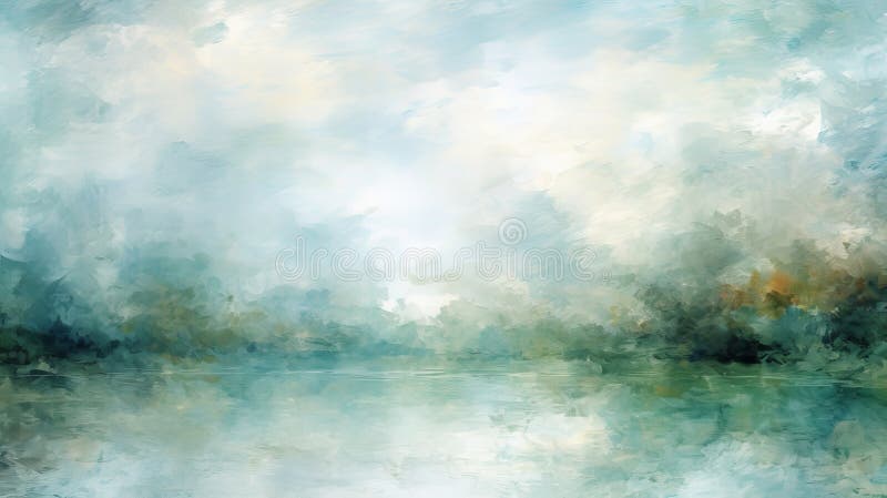 An Abstract Painting of a Lake with Trees in the Background Stock ...