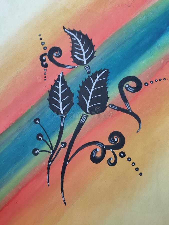 Abstract Painting of Leaves and Vines on Multicolored Background. Stock ...