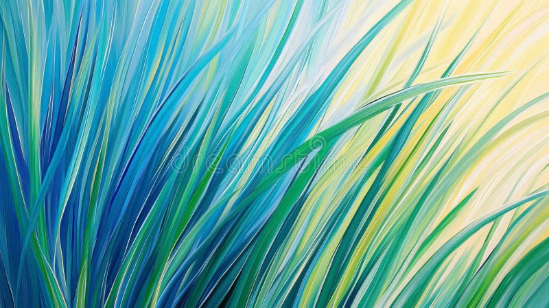 Abstract Painting of Lush Green and Blue Blades of Grass Stock ...
