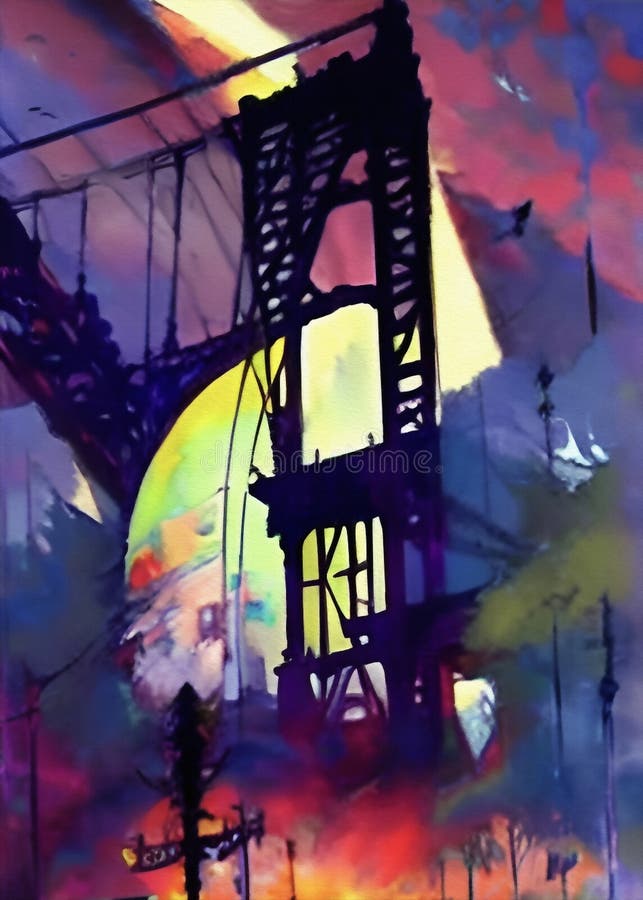 Abstract Painting Manhattan Bridge Stock Illustration - Illustration of ...