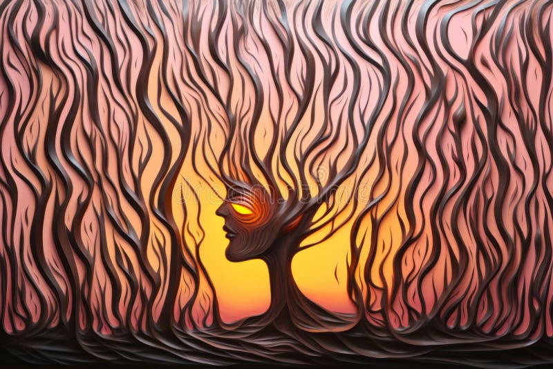 An Abstract Painting of a Mans Face with a Tree in the Background Stock ...