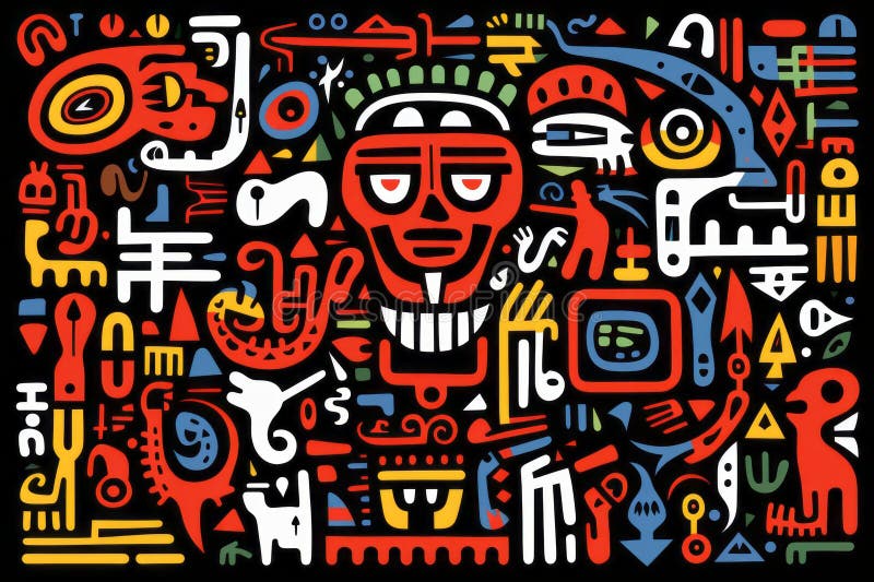 An Abstract Painting with Many Different Symbols on it Stock Photo ...