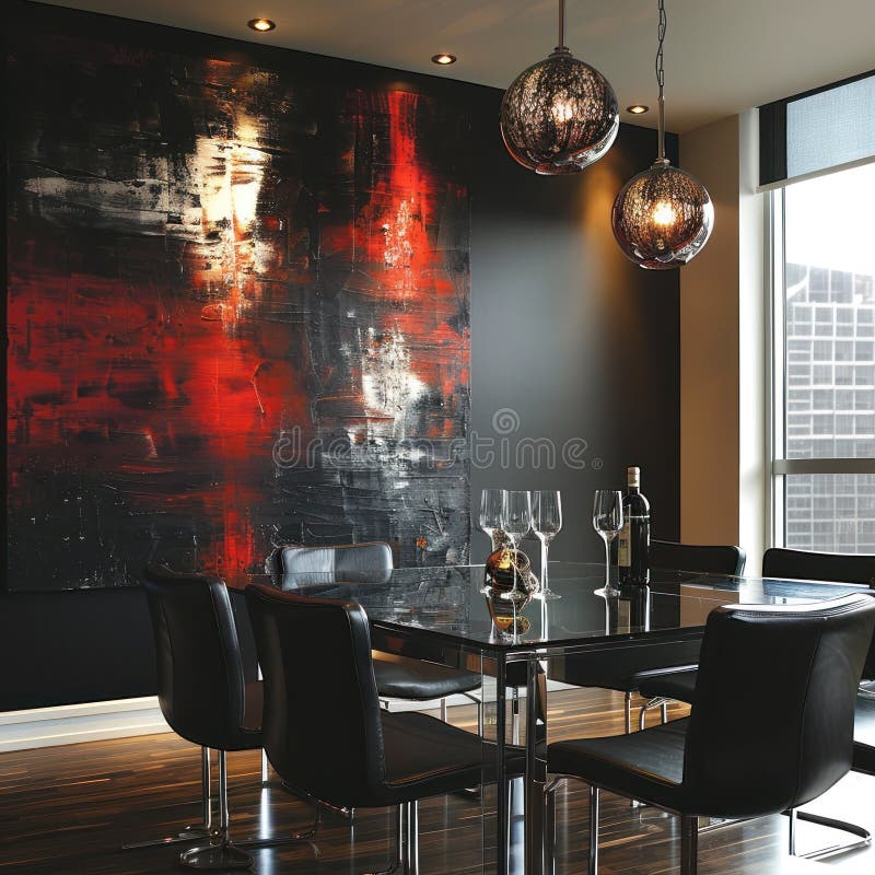 Abstract Painting and Modern Dining Room Interior Design Stock ...