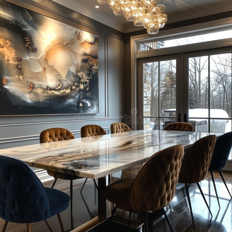 Abstract Painting and Modern Dining Room Interior Design Stock ...