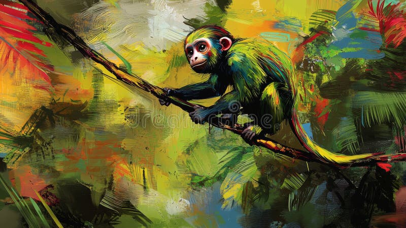 Abstract Painting of a Monkey in the Jungle Stock Illustration ...
