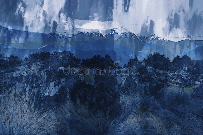 Abstract Painting of Mountains in Cool Tone , Digital Painting Stock ...