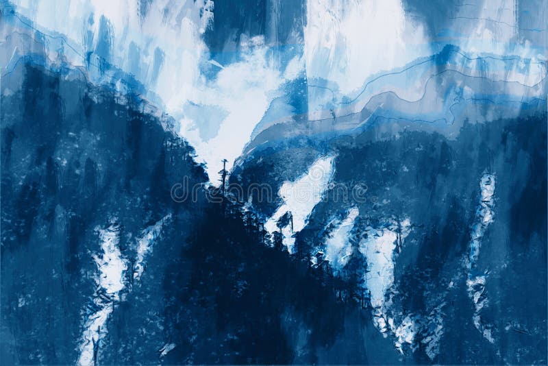 Abstract Painting of Mountains in Cool Tone , Digital Painting Stock ...