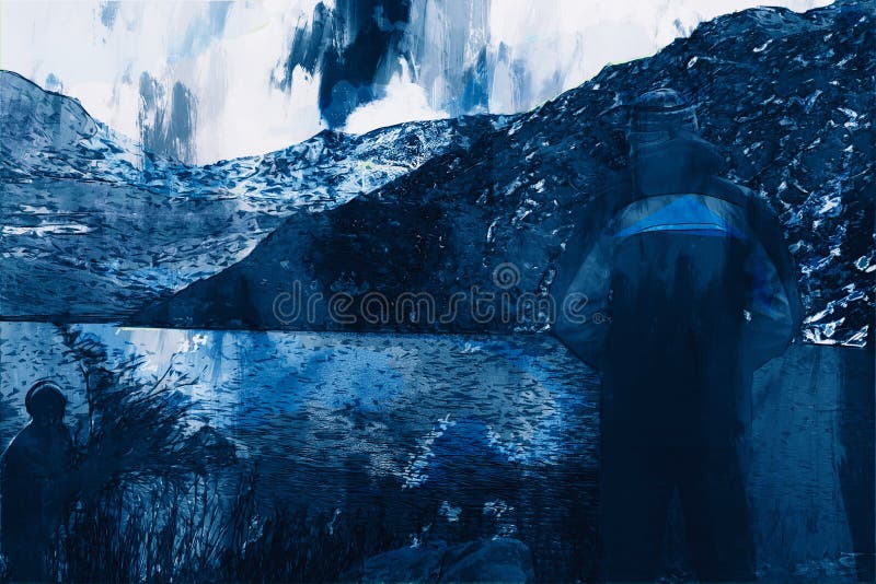 Abstract Painting of Mountains with Standing Man , Digital Painting ...