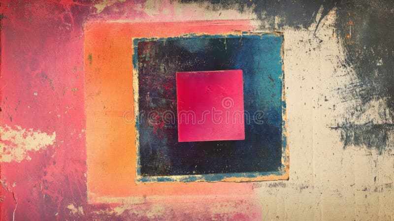 Abstract Painting with Nested Squares and Textured Background Stock ...