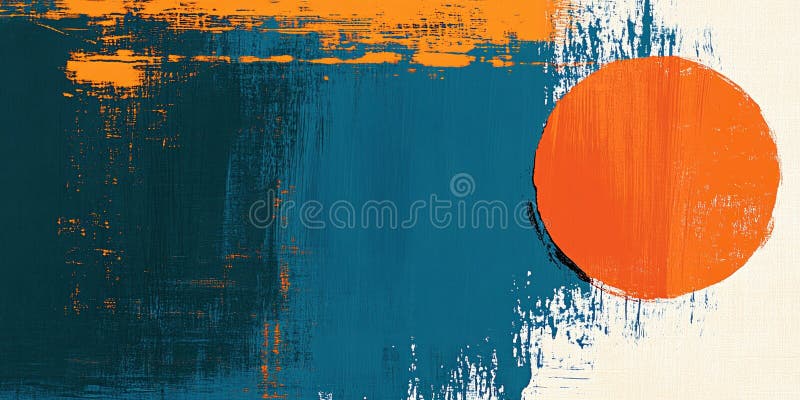 Abstract Painting with Orange Circle and Blue Brush Strokes Stock Photo ...