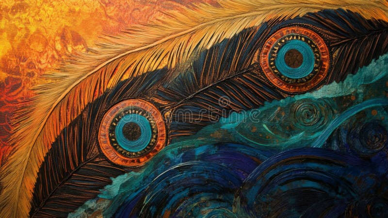 Abstract Painting of a Peacock Feather with Eyes Stock Illustration ...