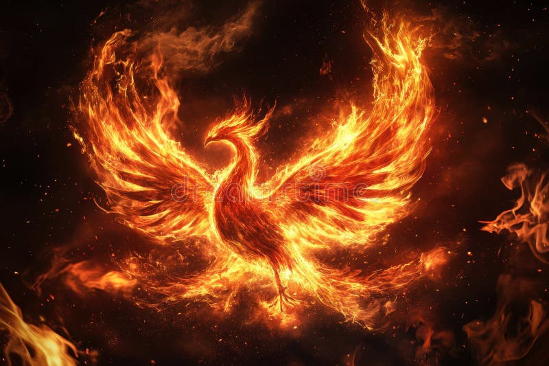 Abstract Painting of a Phoenix Rising from Flames. Stock Image - Image ...