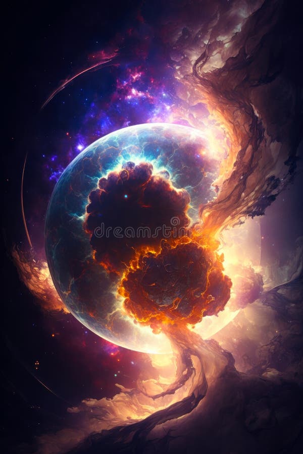 An Abstract Painting of Planet Surrounded by Clouds and Stars ...