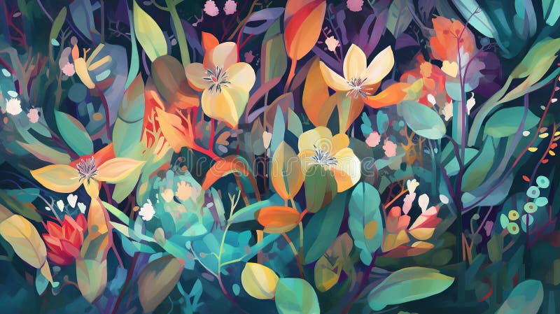 Abstract Painting of Plants and Leaves - Floral Design- Generative AI ...