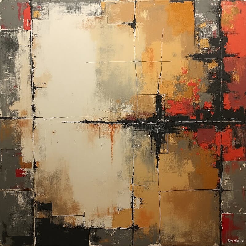 Abstract Painting with Rectangular Shapes in Neutral and Warm Tones ...